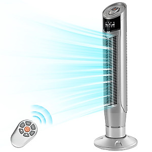 R.W.FLAME Tower Fan, 360° Oscillating Standing Fan Room Fan Portable Bladeless Quiet Floor Fan with Remote, 8 Speeds, 3 Modes, 24H Timer for Bedroom and Home Office Use (47-inch, SILVER)