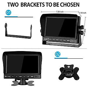 RV Backup Camera and Monitor Kit(12-24V) 7inch HD Monitor Reversing +2 Rear View Camera 170°Wide Angle,18IR Night Vision,Waterproof IP68，Dual Back up Camera for Truck/Trailer/Van/Camper/Vehicles.