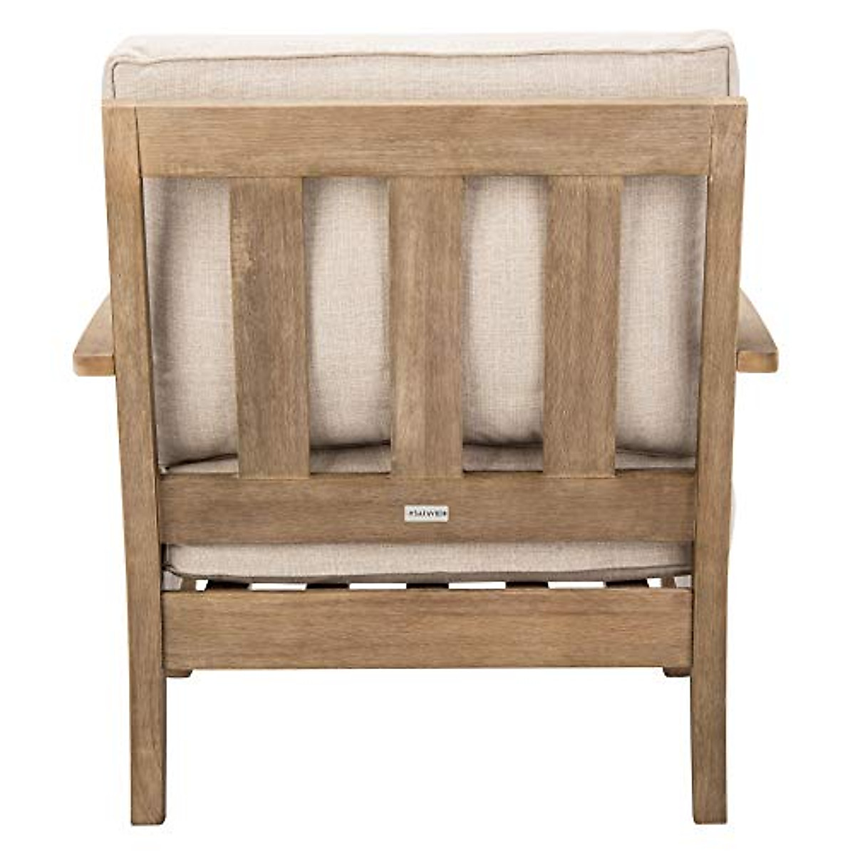 SAFAVIEH Couture Patio Martinique Natural and White Wood Outdoor Arm Chair