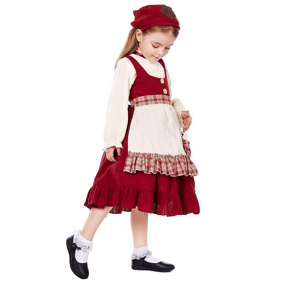 LANBETI Girls Oktoberfest Dress Little Red Riding Cosplay Costume German Bavarian Dirndl Dresses 4 Piece Set