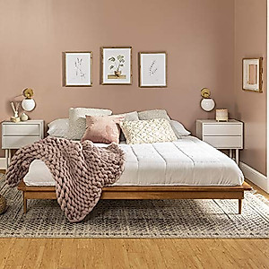 Walker Edison Mid Century Modern Solid Wood Platform Bed Headboard Footboard Bed Frame Bedroom, King, Caramel