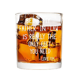 Modwnfy Father's Day Gifts for Father in Law, Father in Law Gift from Daughter in Law Son in Law, Father in Law Whiskey Glass, Funny Old Fashioned Glass for Father in Law, 10 Oz