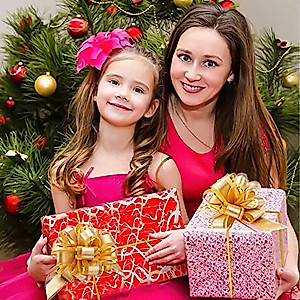 Amcami 20 Pieces Large Christmas Pull Bows for Gift Wrapping Big Gold Ribbon Bows for Xmas Gift Baskets Wine Bottles Decoration Gift Bows Organza Pull Bow for Wedding Party Birthdays Holidays