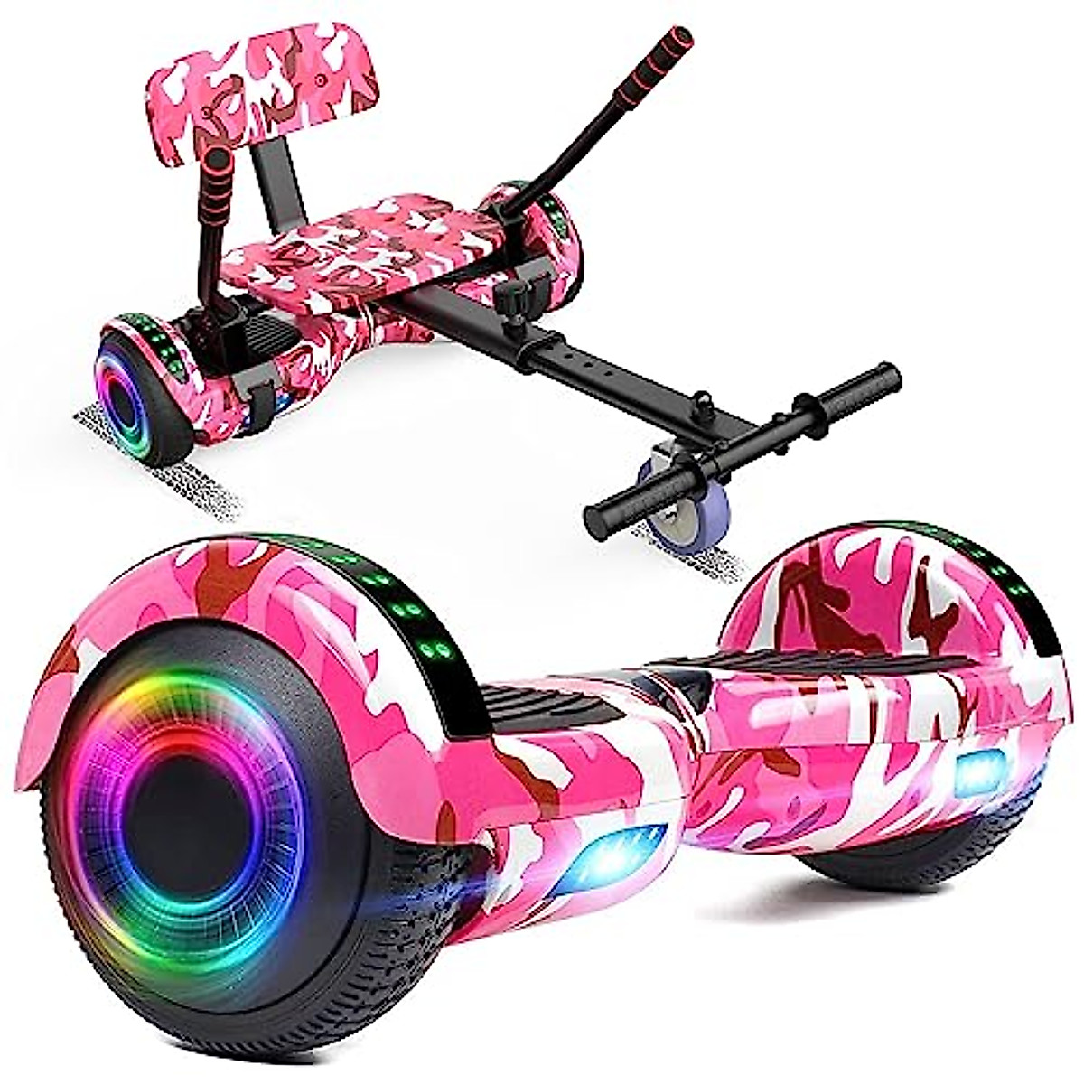 FLYING-ANT Hoverboard with Seat Attachment, 6.5” Self Balancing Scooter with Hoverkart, Hoverboards with Bluetooth and LED Lights, Best Gift for Kids and Teenagers,Shipping from USA