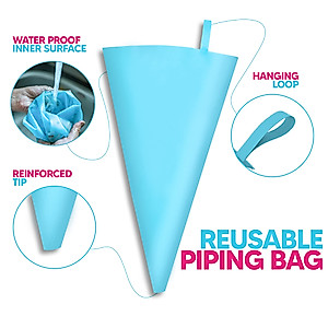 Riccle Reusable Piping Bag and Tips Set - Strong Silicone Icing Bag and Tips - Ideal Icing Piping Kit of 2 Reusable Pastry Bag,2 Coupler, 10 Icing and Frosting Tips with 2 Bag Ties