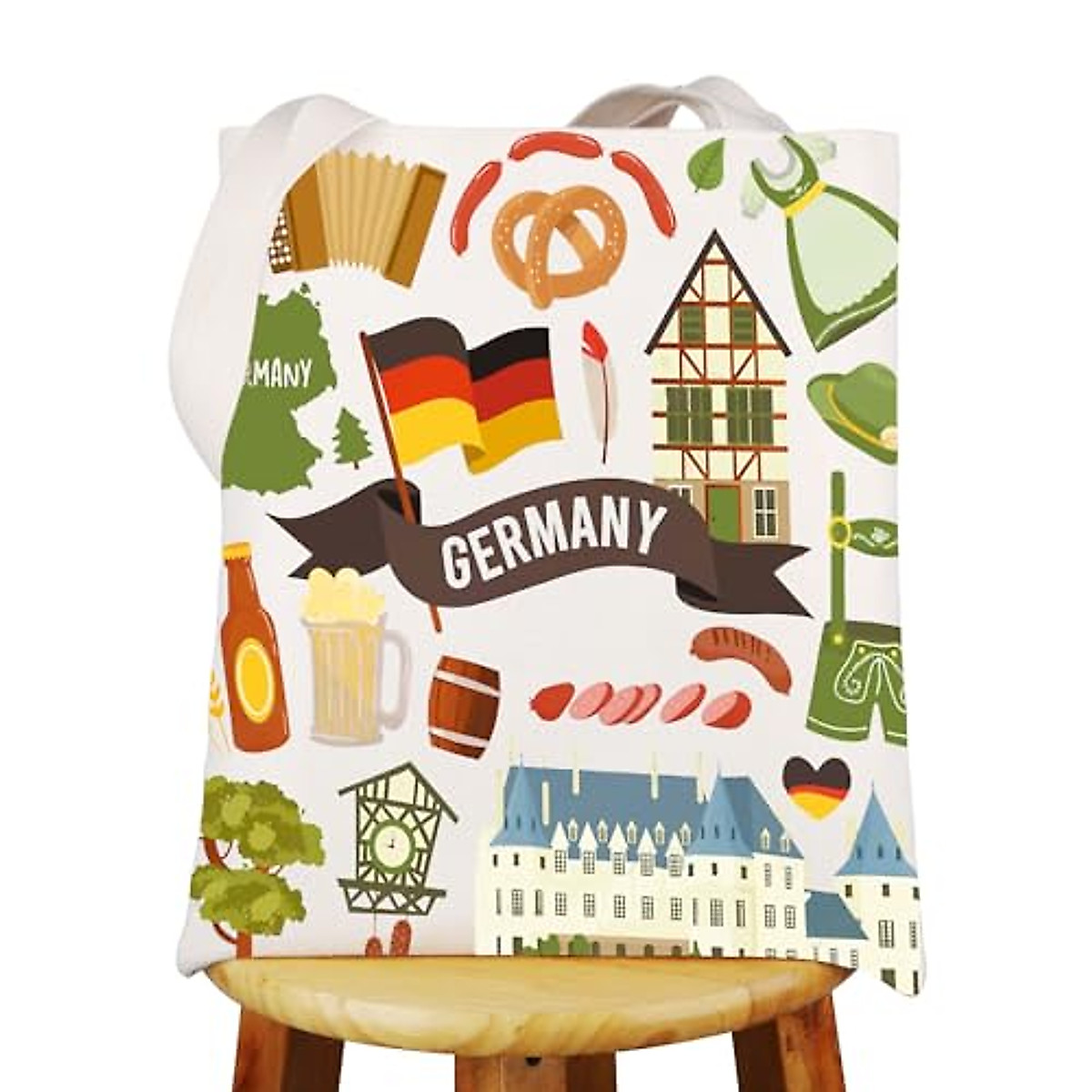 WZMPA Germany Trip Canvas Tote Bag Germany Souvenir Gift German Culture Themed Reusable Bag Germany Vacation Gift (Germany TG)
