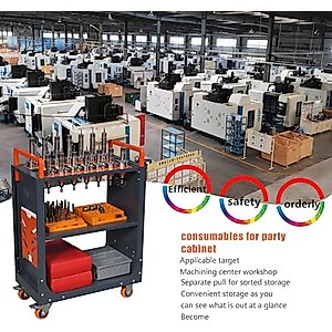 LYREIGN CNC Tool Organizers Service Carts, Multi-Function Workshop CNC Tool Holder Transfer Cart with Wheels, CNC Tool Holders Station for Storehouse Factory Garage