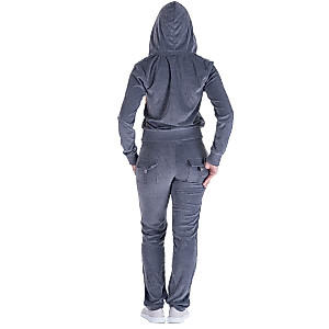 Facitisu Tracksuit for Women Set 2 Piece Joggers Velour Jogging Sweat Outfits Hoodie and Sweatpants Set XX-Large, Grey
