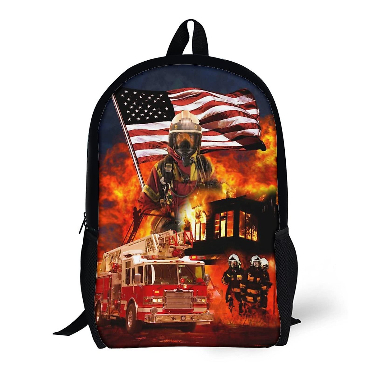 17 Inch Firefighter Backpacks Travel Daypack Fire Truck Backpack Casual Lightweight Laptop Backpack for Boys Girls