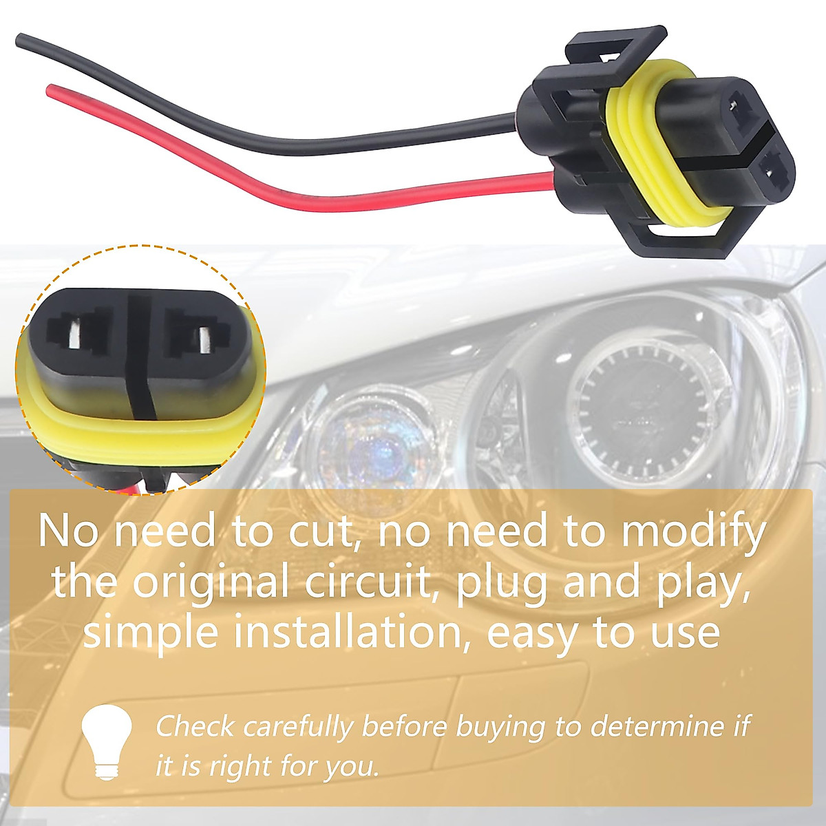 2 Pack H11 Headlight Wiring Harness Sockets,H11 Connector with Headlight Pigtail,Universal Fog Light Wiring Harness Connector Car Accessories for Most Cars SUVs Trucks