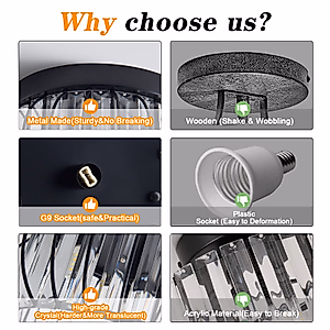 BUXVRCS Modern Crystal Chandelier, 4-Light Flush Mount Ceiling Light Fixtures, Overhead Light Fixture Black Ceiling Lamp for Hallway Bedroom Bathroom Living Room Kitchen G9 Socket