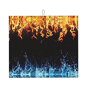 Ice Fire Printed Drying Mat For Kitchen Ultra Absorbent Microfiber Dishes Drainer Mats Non-Slip Silicone Quick Dry Pad - 18 X 16inch