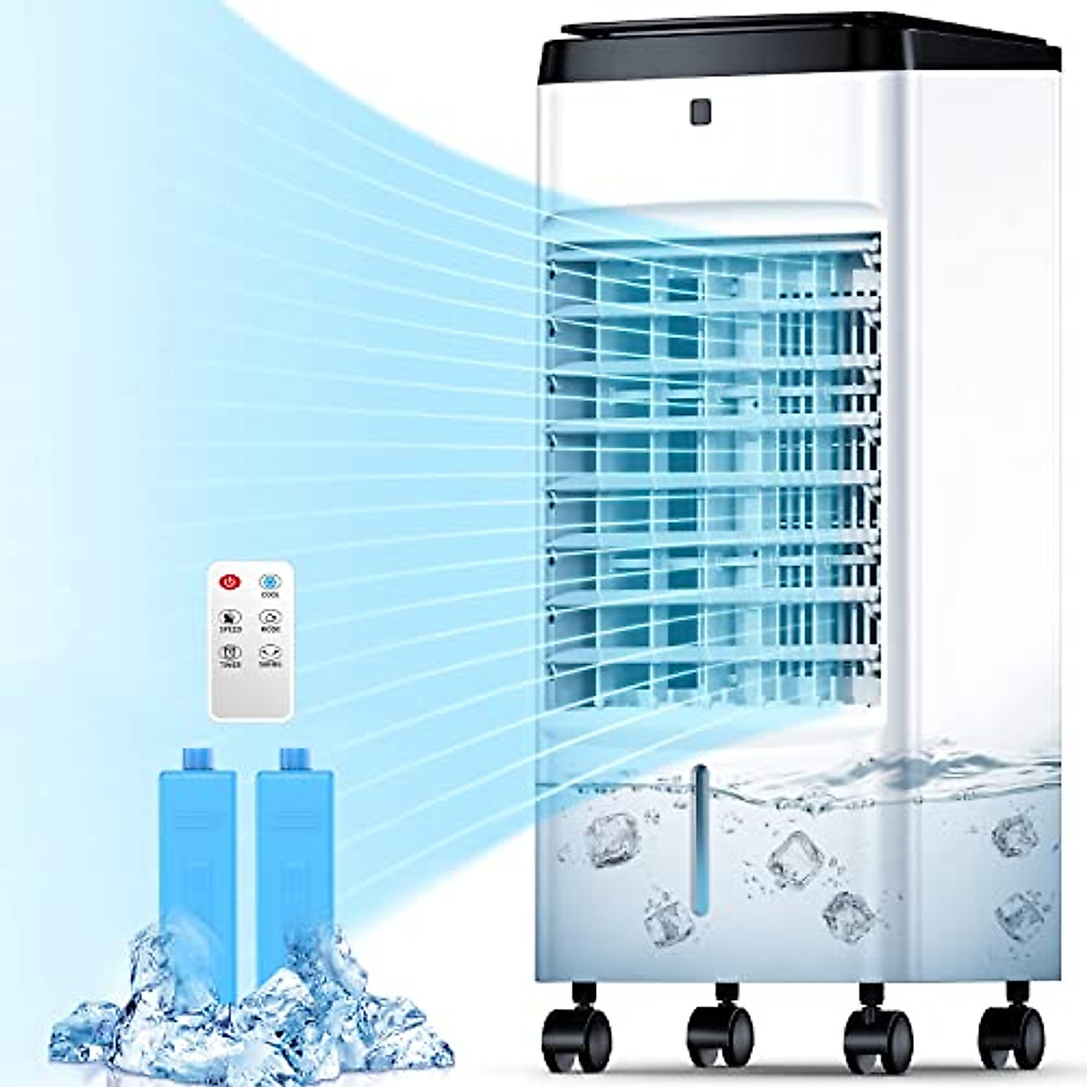 Evaporative Air Conditioners,3-in-1 Portable Fan with 3 Modes,1 Gal Detachable Water Tank w/ 12H Timer, 70° Oscillation & 20FT Remote Control & 40dB, Evaporative Cooler for Room