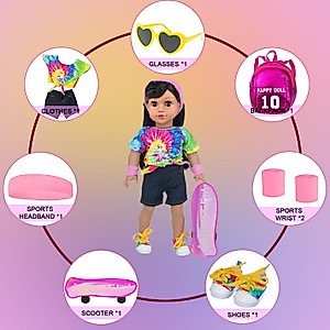 Ecore Fun 9 PCS 18 inch Doll Clothes and Accessories Set Included Doll Clothes Skateboard Backpack Shoes Etc Perfect for 18 inch Girl Dolls for Your Child