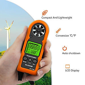GOLDCHAMP Mini Anemometer Handheld, Digital Wind Speed Meter Anemometer Handheld Wind Gauges for Measuring Wind Speed Temperature and Wind Chill for Shooting Windsurfing Fishing Hunting