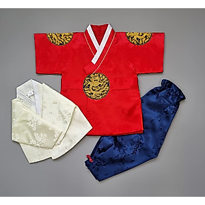 Korean Traditional Clothing Hanbok Boy Baby 100th Days First Birthday Dol Party Celebrations Red 1-10 Ages BDGH03 (100th days hanbok+hat)