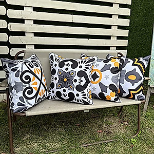 Hckot Black and White Outdoor Throw Pillow Covers for Patio Furniture Pack of 4 Geometric Boho Waterproof Pillow Cases for Couch Garden Tent Balcony