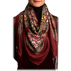 LissKiss Burgundy Plyaski Slavonic Russian Folk Style Shawl - Scarf