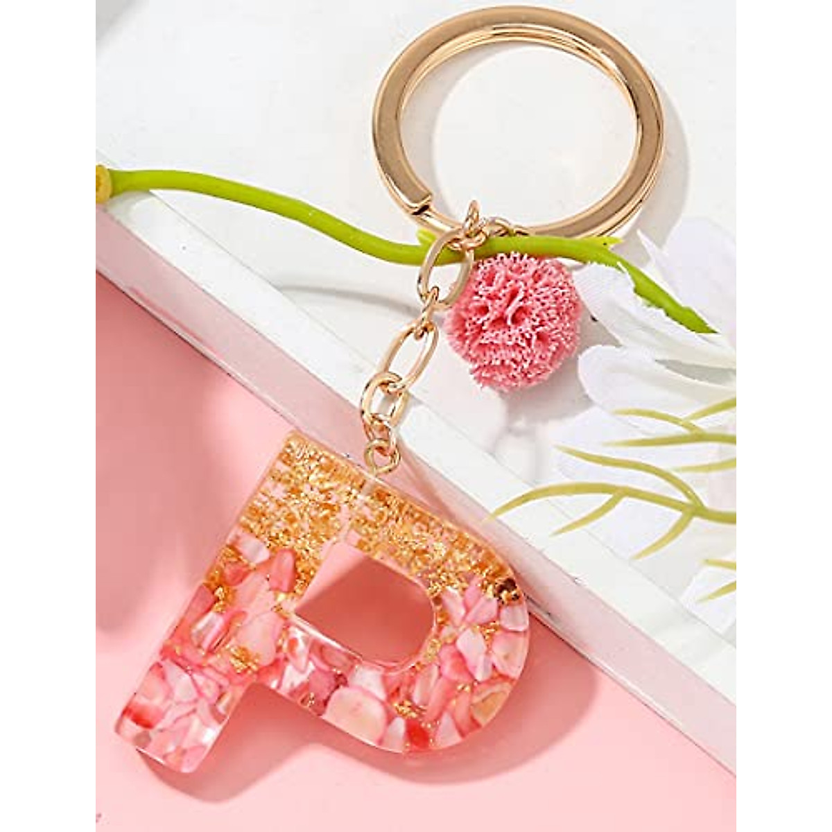 MBOAH Pink Initial Letter Keychain for Women、Kids、Teens、Girls、Sisters、Couples，Cute Key Chain Accessories for Car Keys、Wallet、Backpack，Personalized Funny Gift for Girlfriend、Boyfriend、Family(Letter：H)