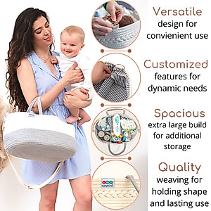 Extra Large Baby Diaper Caddy Organizer - Baby Basket Diaper Storage and Baby Caddy Nursery Organization - Diaper Organizer Changing Table Storage - Portable Rope Diaper Caddy with Baby Storage Basket