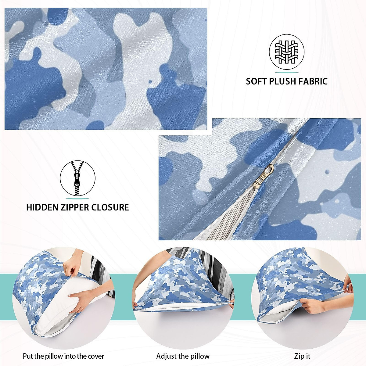 Blue Navy Camo Pillowcase for Hair and Skin Body Pillow Cover Long Body Pillow Pillowcase 20"X 54" Plush Pillow Case with Zipper for Men
