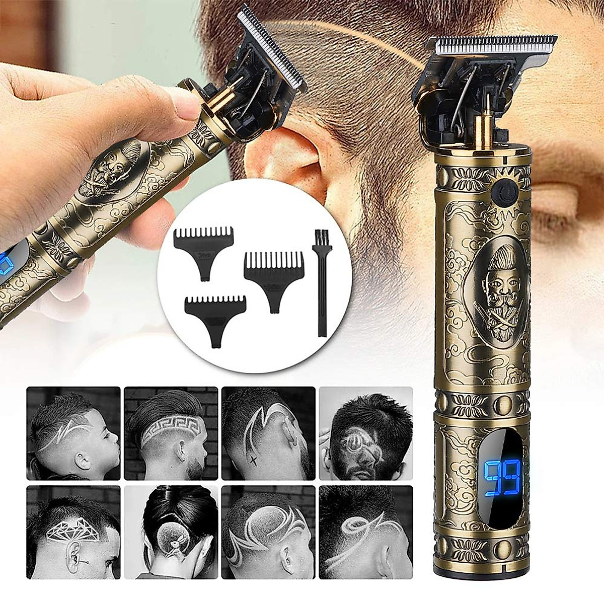 RESUXI Hair Clippers for Men Hair Trimmer for Barbers,Professional Cordless T Blade Trimmer, Beard Edger Liners for Men,Barber Shavers for Hair Cutting,Gold Knight Close-Cutting Hair Machine