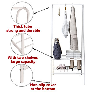 Jecpuo White Garment Rack Clothes Rack with Shelves Heavy Duty Metal Garment Rack for bedroom clothing rack (White)