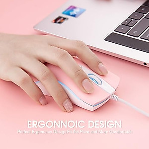 Rii Wired Mouse, USB Computer Mouse,RGB Optical Office Mice for PC,Computer,Laptop,Desktop,Windows,Chromebook (Pink)