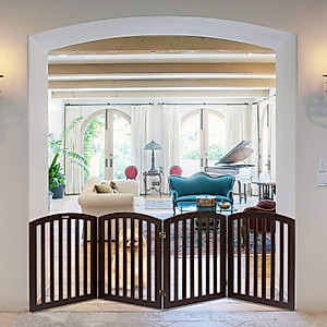 Bonnlo 30'' Tall Free Standing Pet Gate for Dogs, 81” Wide Dog Gates for The House, Doorways & Stairs, Dog Fence Indoor Puppy Gate with 4 Foot Supporters, 4 Panel Doggie Gate, Espresso