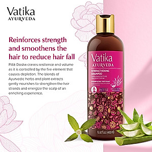 Vatika Ayurveda Strengthening Shampoo, Natural Deep Moisturizing, Hydrating Contains Aloe + False Daisy for Dry, Thin, Color Treated Hair, Long Hair, Split Ends & Strengthening Hair, 400ml (For Pitta)