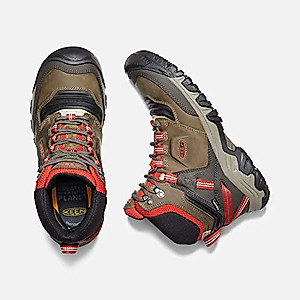 KEEN Men's Ridge Flex Mid Height Waterproof Hiking Boots, Dark Olive/Ketchup, 10.5