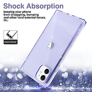 niufoey Compatible with iPhone 11 Case Square Transparent Anti-Scratch Reinforced Corners Shockproof Flexible Protective TPU Ultra Thin Slim Cases Cover for iPhone 11 6.1 inches (Clear/Light Purple)