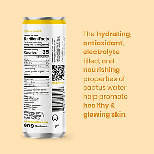 Caliwater - Organic Cactus Water - Pineapple - 5g Sugar, 35 Calories - Coconut Water Alternative - Natural Plant Based Hydration - Skin Care, Electrolyte Drinks - Flavored Water Beverages - 12 Cans
