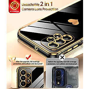 LeYi for Galaxy A23 5G Phone Case: with Screen Protector [2 Pcs]+ Full Camera Protection, Love Heart Plating Girly Women Cute Luxury Soft TPU Case for Samsung A23 5G, Black