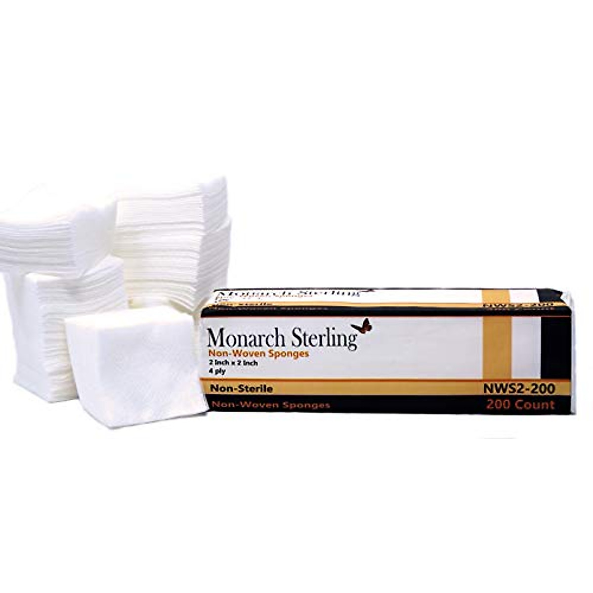 Monarch Sterling Non-Woven Gauze Sponges 2 inch x 2 inch 4 ply Non-Sterile Multi-Purpose for First-Aid, Wound Care, Dental or Esthetic Gauze - 200 per Pack