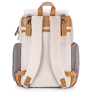 Huggleboo Diaper Backpack - Waterproof Canvas Baby Bag with Wipes Pocket Stroller Straps Changing Pad and Laptop Pocket - Unisex Maternity Travel Nappy Bag for Moms Dads Boys and Girls - Beige/Grey