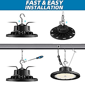 SASITE LED High Bay Light 150W, Super Bright led Shop Light 21,000LM Daylight, IP65 Waterproof Commercial Warehouse Area Light, 1-10V Dimmable High Bay Shop Light
