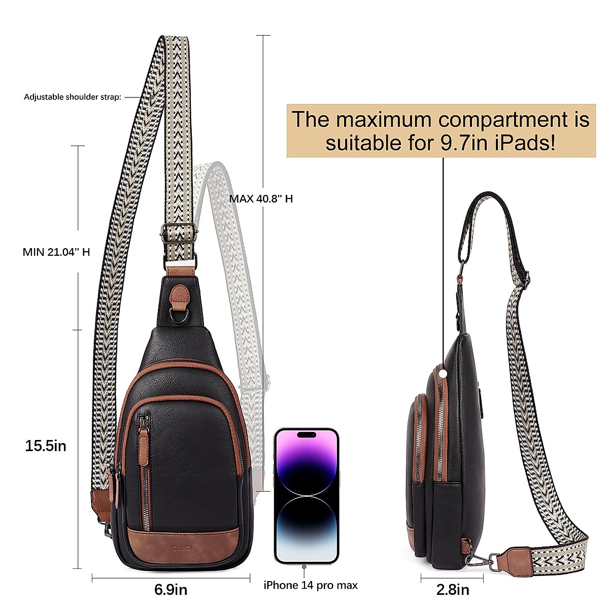 CLUCI Sling Bag for Women Leather Cross body Bag Large Sling Backpack Chest Bag Daypack for Travel Hiking