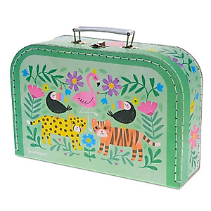 Jewelkeeper Tea Set for Little Girls - 15 Piece Sets Kids Tin Tea Party with Cups, Saucers, Plates & Serving Trays-Toddler Princess Tea Time Pretend Play-Safari Design Picnic Toy -Girls Birthday Gift