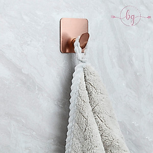 BLAGAIN Wall Hooks Coat Hook, Stainless Steel Adhesive Hooks Heavy Duty Sticky,Waterproof & Rustproof Towel Hooks Stick on Bathroom or Kitchen, 4-Pack, Rose Gold