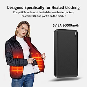 5V2A 20000mAh Battery Pack for Heated Vest Heated Jacket Power Bank for Heating Electric Vests Jackets Coat Hoodies Battery Pack for Man Women Heated Clothing (Not suit for 7.4V Heated Clothing)