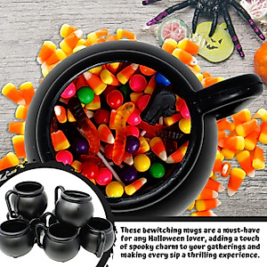4E's Novelty Set of 12 Black Cauldron Mugs 12 oz, Halloween Cauldron Cups for Drinks - Durable BPA-Free Plastic Halloween Mugs, Witch Mug Party Favors, Spooky Halloween Mugs, Decor Table Party Favors
