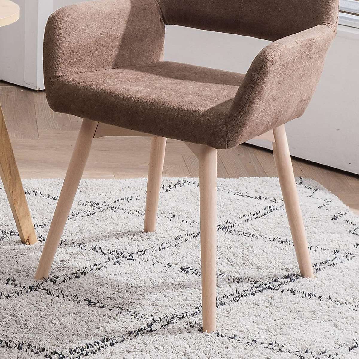 YEEFY Desk Chair No Wheels Vanity Chair Makeup Chair Comfy Accent Chair for Living Dining Room Bedroom Home Office Mid Century Modern Upholstered Arm Chair Sofa Chair (Brown, 1)