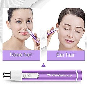 TOUCHBeauty Ear Nose Hair Trimmer for Women |Metal Cover, Safe Cutter System, Mini Pen-Sized, Battery Powered Violet Color 0656