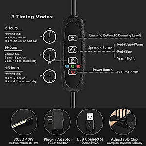 LEOTER Grow Light for Indoor Plants - Upgraded Version 80 LED Lamps with Full Spectrum & Red Blue Spectrum, 3/9/12H Timer, 10 Dimmable Level, Adjustable Gooseneck,3 Switch Modes