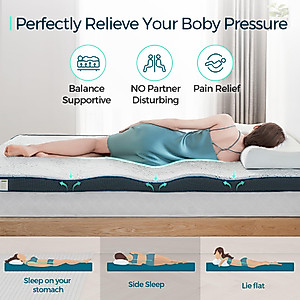 LINSY LIVING Memory Foam Mattress Topper King, 3-Inch Memory Foam Mattress Topper King Size, Gel Infused with Removable Cover, 2-Layer Ventilated Design, CertiPUR-US Certified