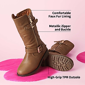 DREAM PAIRS Girls Little Kid Knice Tan Knee High Winter Motorcycle Riding Boots Size 1 M US Little Kid