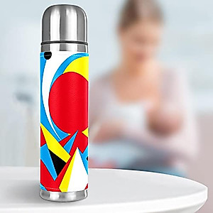 Stainless Steel Leather Vacuum Insulated Mug Geometry Thermos Water Bottle for Hot and Cold Drinks Kids Adults 16 Oz