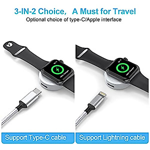 5 in 1 Smart Watch Charger Cable 6FT Magnetic iWatch Charger Multi Charging Cable with Lightning*2+Type C Nylon Braided iPhone Charger for Apple Watch Series 7/6/5/4/3/2/1/SE/iPhone/iPad/Samsung/Andr
