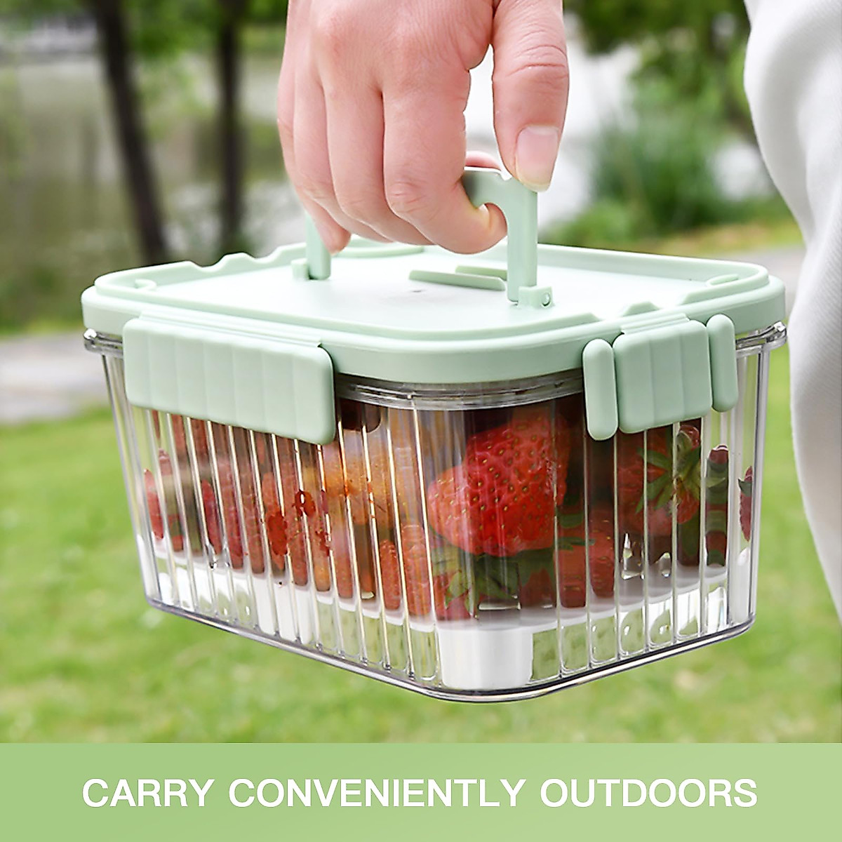 2 Pack Food Storage Containers with Lid, Portable Fruit Saver Berry Snack Keeper Container with Handle & Ice Sheet & Fork, Keep Fruits Food Fresh, for Fridge, Picnic, Office, Party, Camping (Yellow)